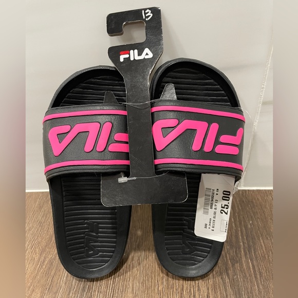 Fila | Shoes | Fila Pinkblack Slides | Poshmark